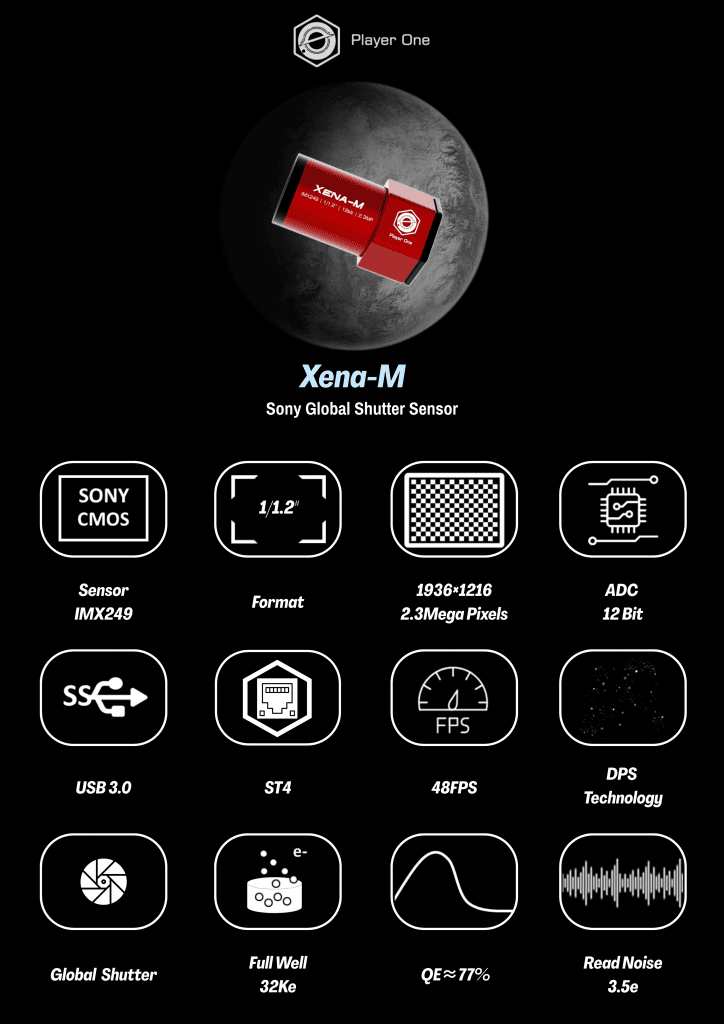 Xena-M USB3.0 Mono Camera (IMX249) – Player One Astronomy