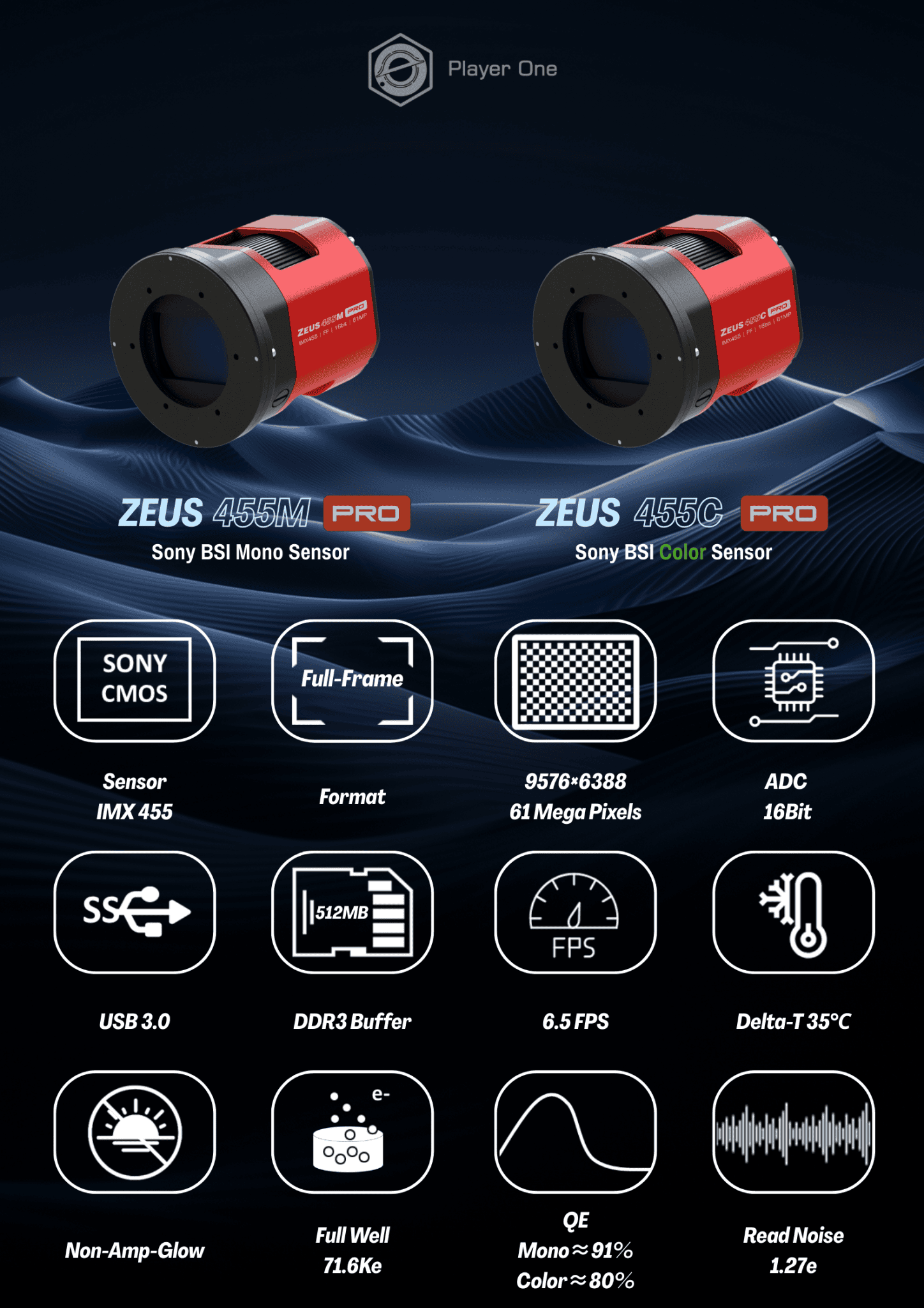 ZEUS 455M PRO (IMX455) USB3.0 Mono Cooled Camera – Player One Astronomy